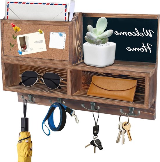Key Holder for Wall with Cork Board, Pin Board, and Shelf - Letter ...