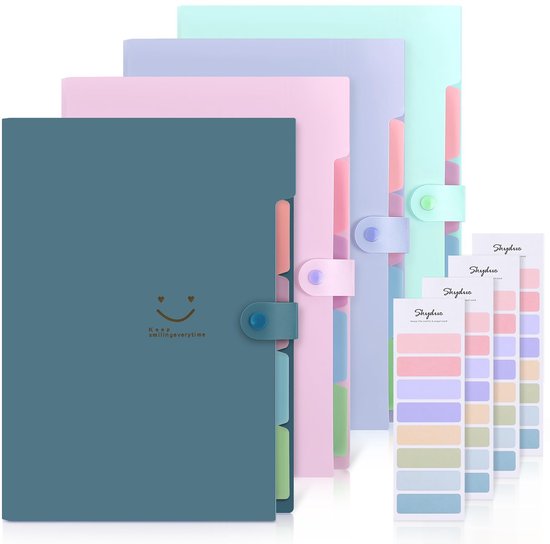 SKYDUE 4-pack uitbreidbare map, map met compartimenten, A4-documentmap ...