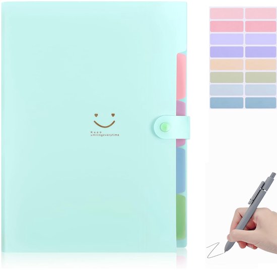 A4 Uitvouwbare map, map met 5 compartimenten, A4 documentenmap met ...