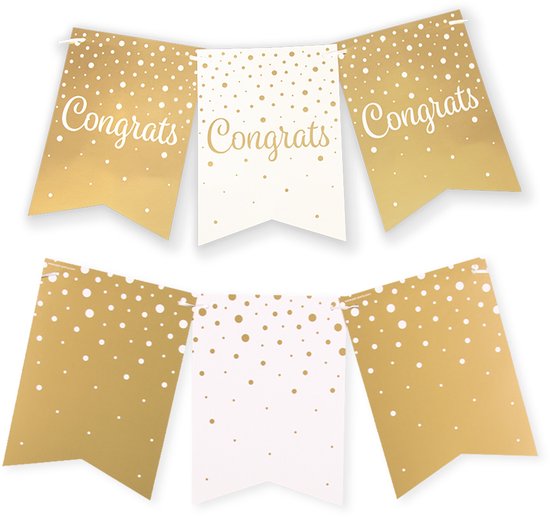LUQ – Vlaggenlijn Congrats – Goud-Wit – 6 meter Luxe Verjaardag Decor ...