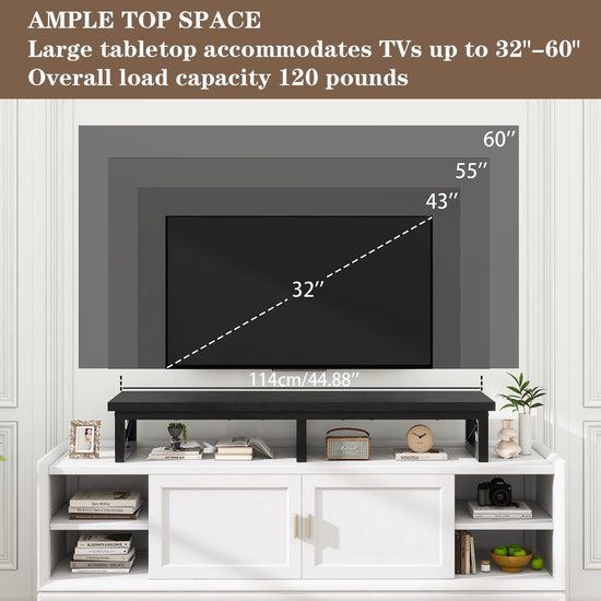 45 Inch Large TV Riser for 32-60 Inch TV with Storage and Steel Legs ...