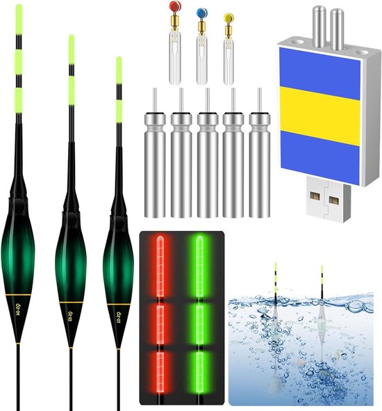 Allecto Plus - Set van 3 LED-dobbers met zwaartekrachtsensor voor vissen - 12 g/18... | bol