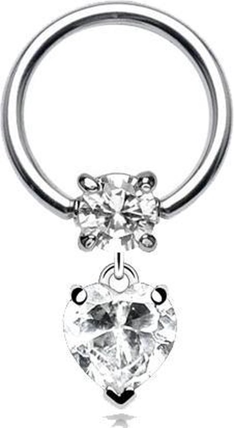 Tepel piercing ring met hanger hartje wit | bol.com
