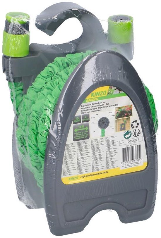 Kinzo Garden tuinslang - 15 m - uitrekbaar - met muurbeugel, sproei- en ...