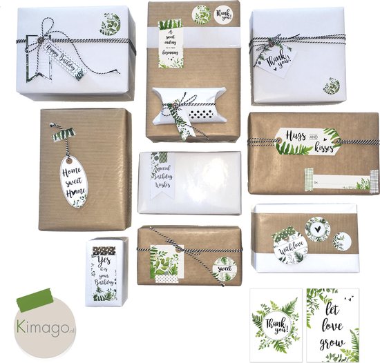 Botanisch inpak set: cadeaupapier / kadopapier / inpakpapier / labels ...