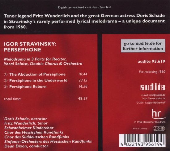 Fritz Wunderlich - Persephone (CD), Doris Schade | Muziek | bol
