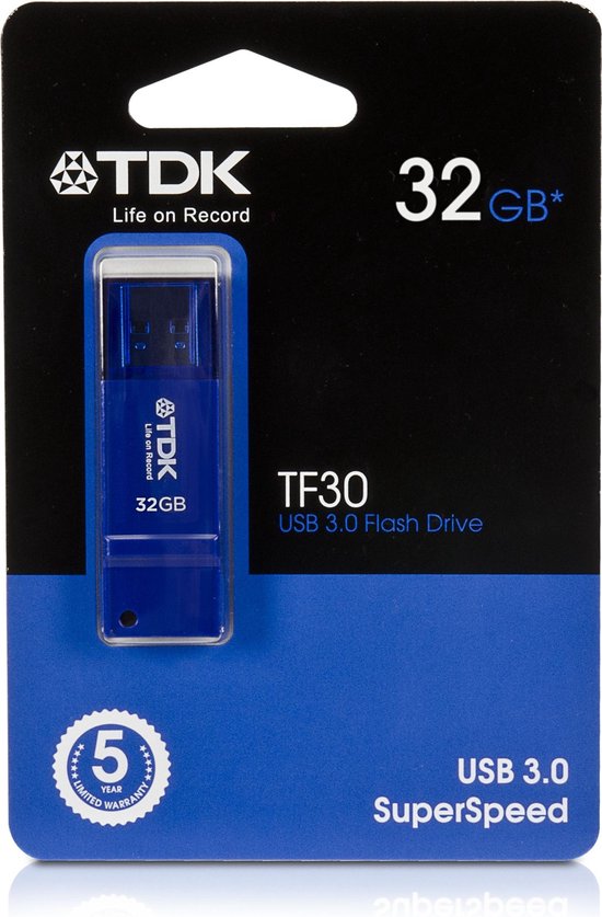 TDK 32GB TF30 USB flash drive USB Type-A 3.0 (3.1 Gen 1) Blauw | bol