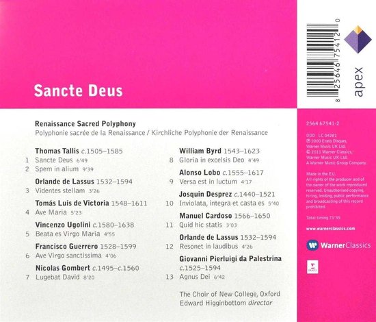 Sancte Deus: Renaissance Sacred Polyphony, Higginbottom,edward | Muziek ...