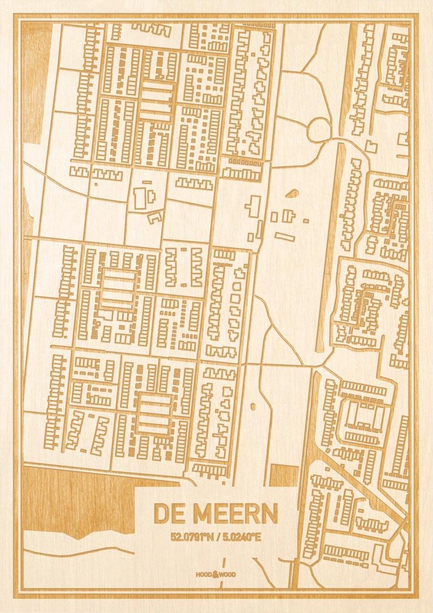 Kaart De Meern - Gegraveerde stadskaart Hood&Wood - Hout, A4 | bol.com