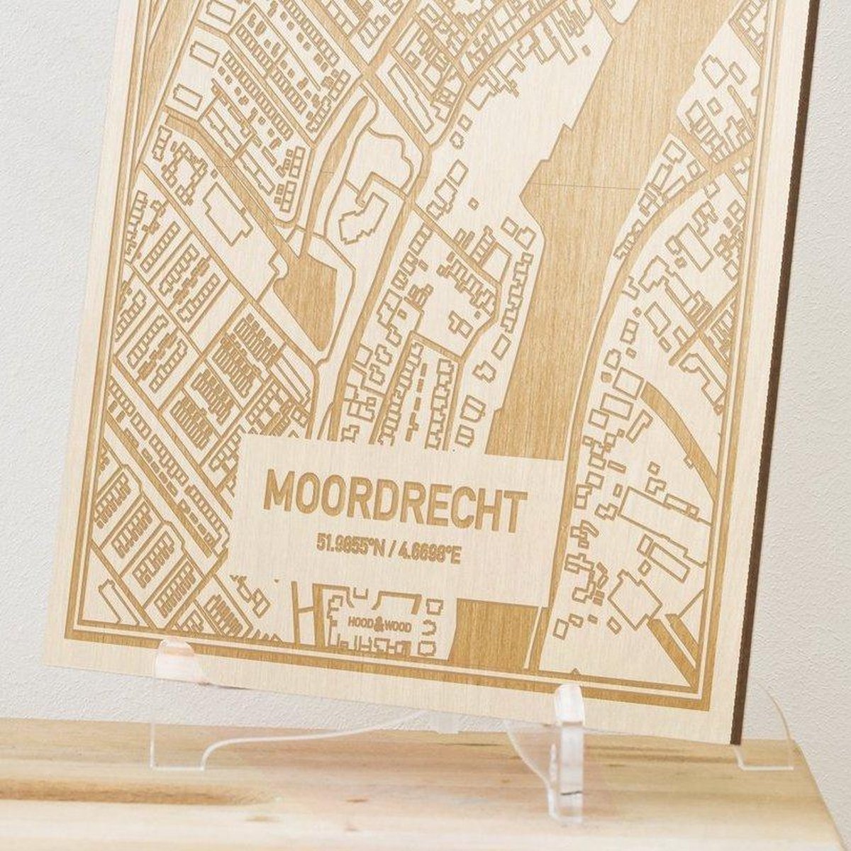 Kaart Moordrecht - Gegraveerde stadskaart Hood&Wood - Hout, A4 | bol.com