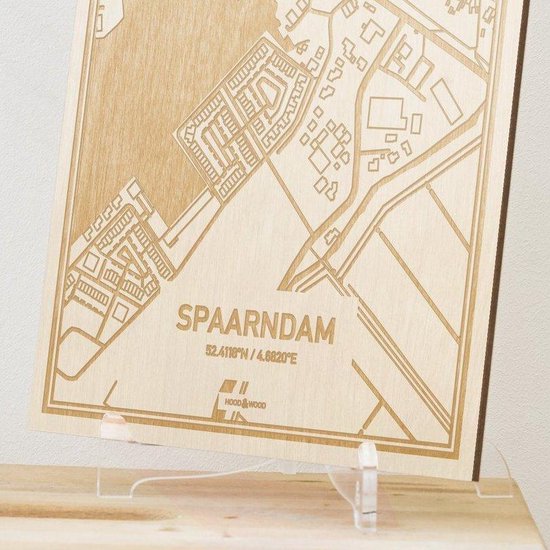 Kaart Spaarndam - Gegraveerde stadskaart Hood&Wood - Hout, A4 | bol.com