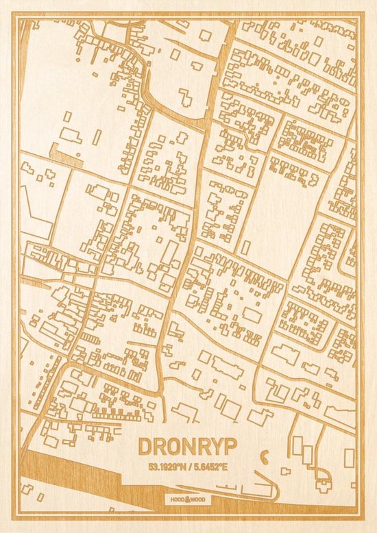 Kaart Dronryp - Gegraveerde stadskaart Hood&Wood - Hout, A4 | bol.com