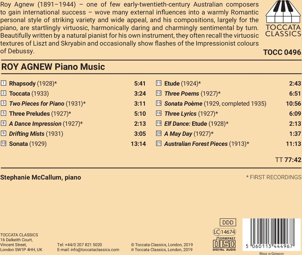 Stephanie McCallum - Agnew: Piano Music (CD), Stephanie Mccallum ...