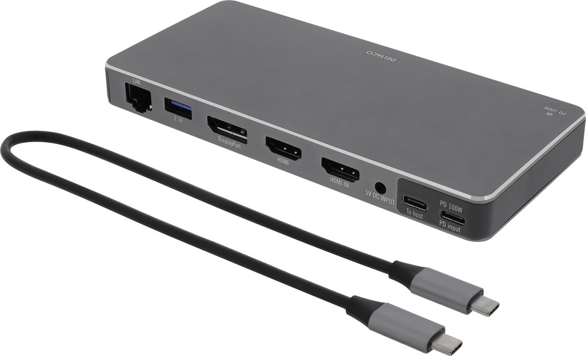 DELTACO USBC-DOCK - USB-C Docking Station, 100W USB-C PD 3.0, 4K HDMI ...