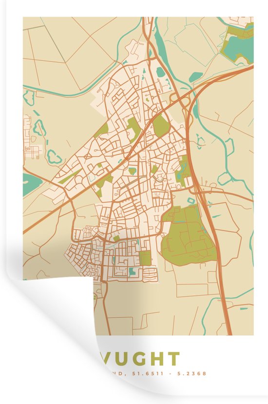 Muurstickers - Sticker Folie - Plattegrond - Vught - Kaart - Vintage ...