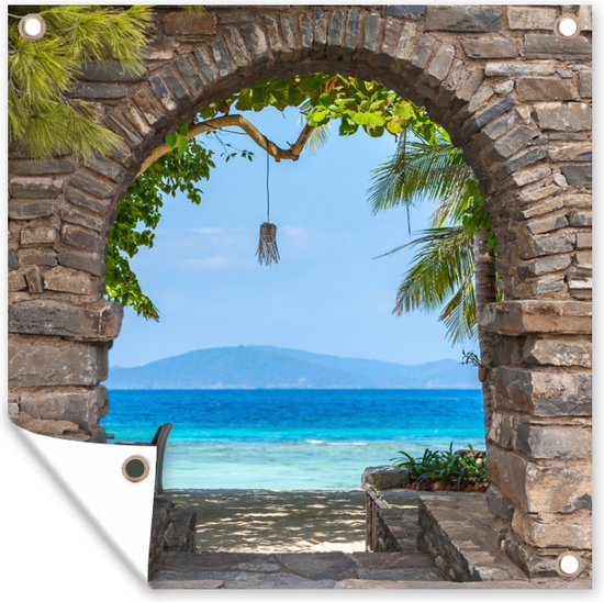 Affiche de jardin - Voir à travers - Mer - Chaise de plage - Arbres ...