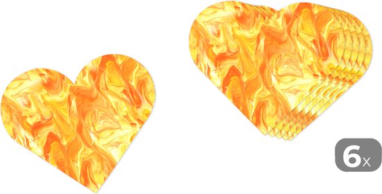 Onderzetters hartje - Onderzetters voor glazen - Marmer print - Oranje ...