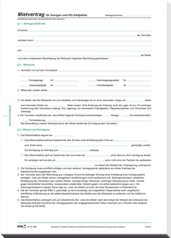Roth huurovereenkomst garage - 10 stuks - A4 - 210x 297mm - 4 vel | bol