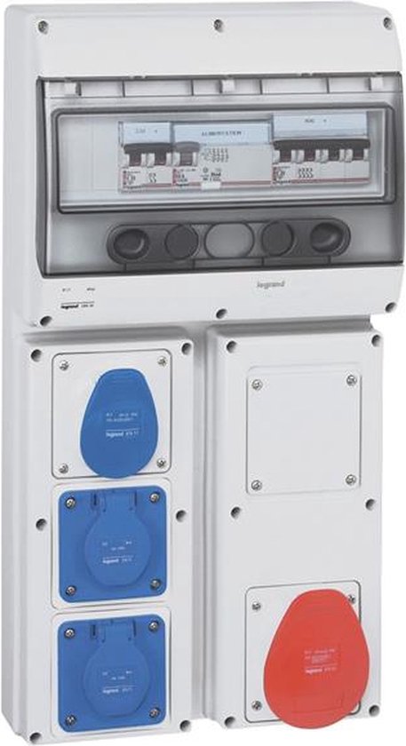 Doos met 4 P17 IP44 stopcontacten waarvan 1 3P+N+E 380V~ tot 415V ...