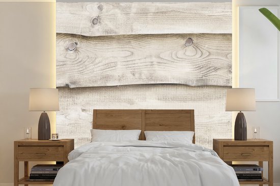 Behang - Fotobehang Wit - Planken - Hout - Berk - Breedte 220 cm x ...