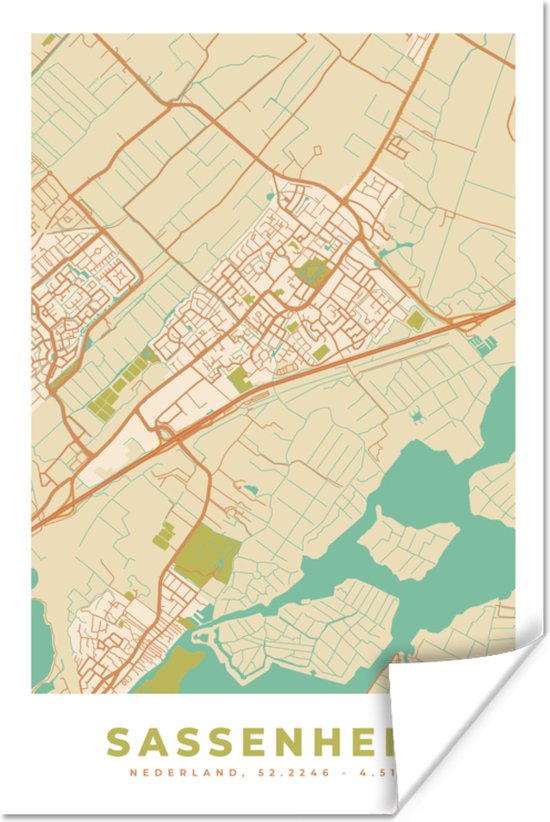 Poster Kaart - Plattegrond - Stadskaart - Sassenheim - Vintage - 20x30 ...