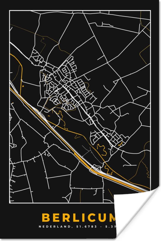 Poster Plattegrond - Kaart - Black & gold - Berlicum - Stadskaart ...