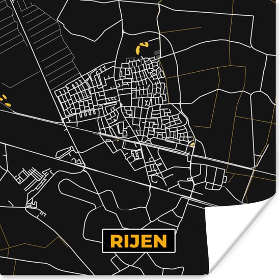 Poster Rijen - Plattegrond - Kaart - Black en gold - Stadskaart - 50x50 ...