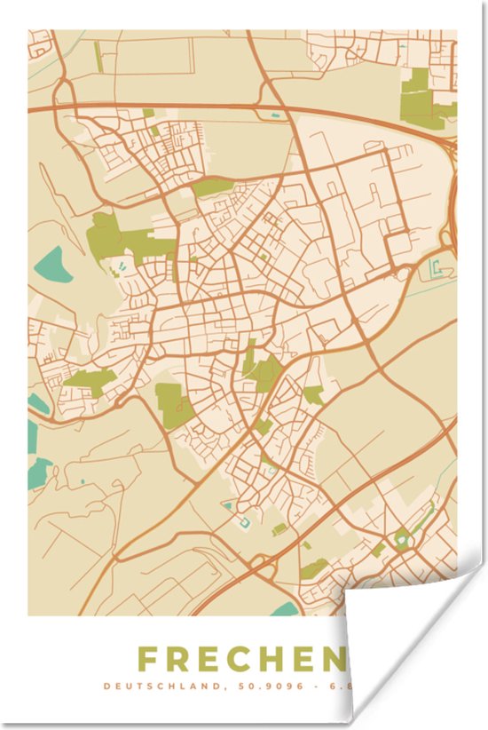 Poster Frechen - Kaart - Vintage - Stadskaart - Plattegrond - 40x60 cm ...