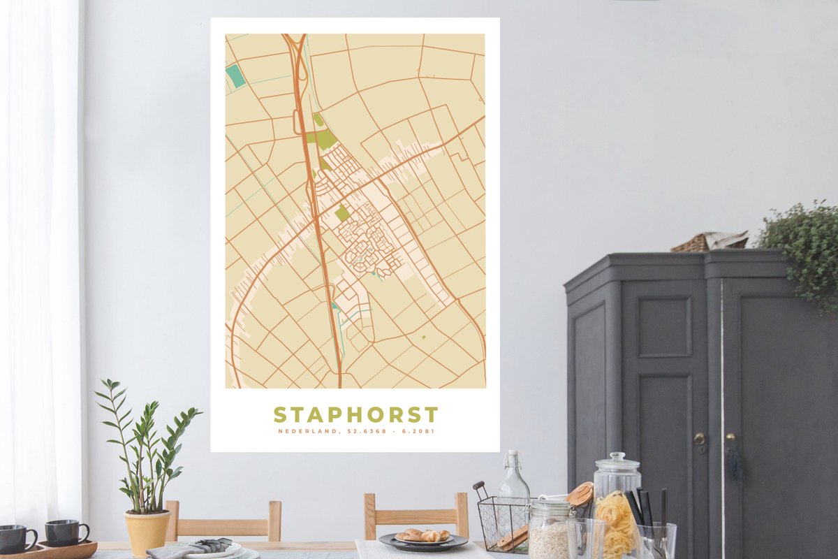 Poster Kaart - Stadskaart - Plattegrond - Staphorst - 120x180 cm XXL ...