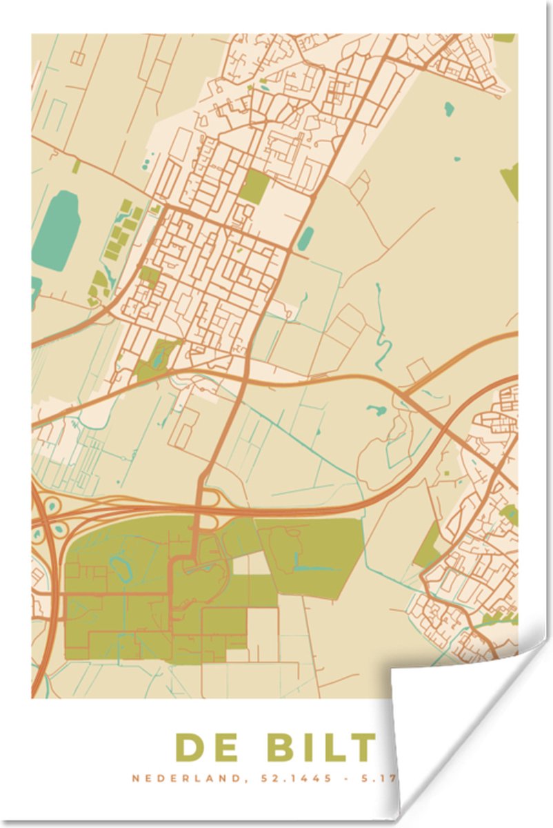 Poster De Bilt - Kaart - Stadskaart - Plattegrond - 80x120 cm | bol.com