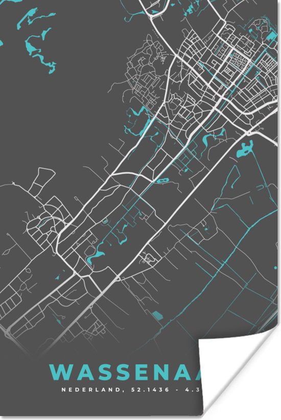 Poster Wassenaar - Kaart - Plattegrond - Stadskaart - 60x90 cm | bol