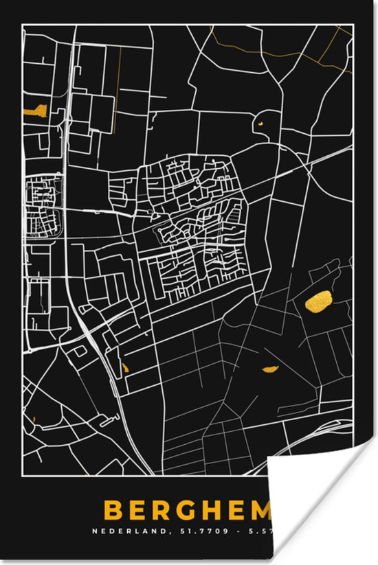 Poster Goud - Plattegrond - Berghem - Kaart - Stadskaart - 60x90 cm ...