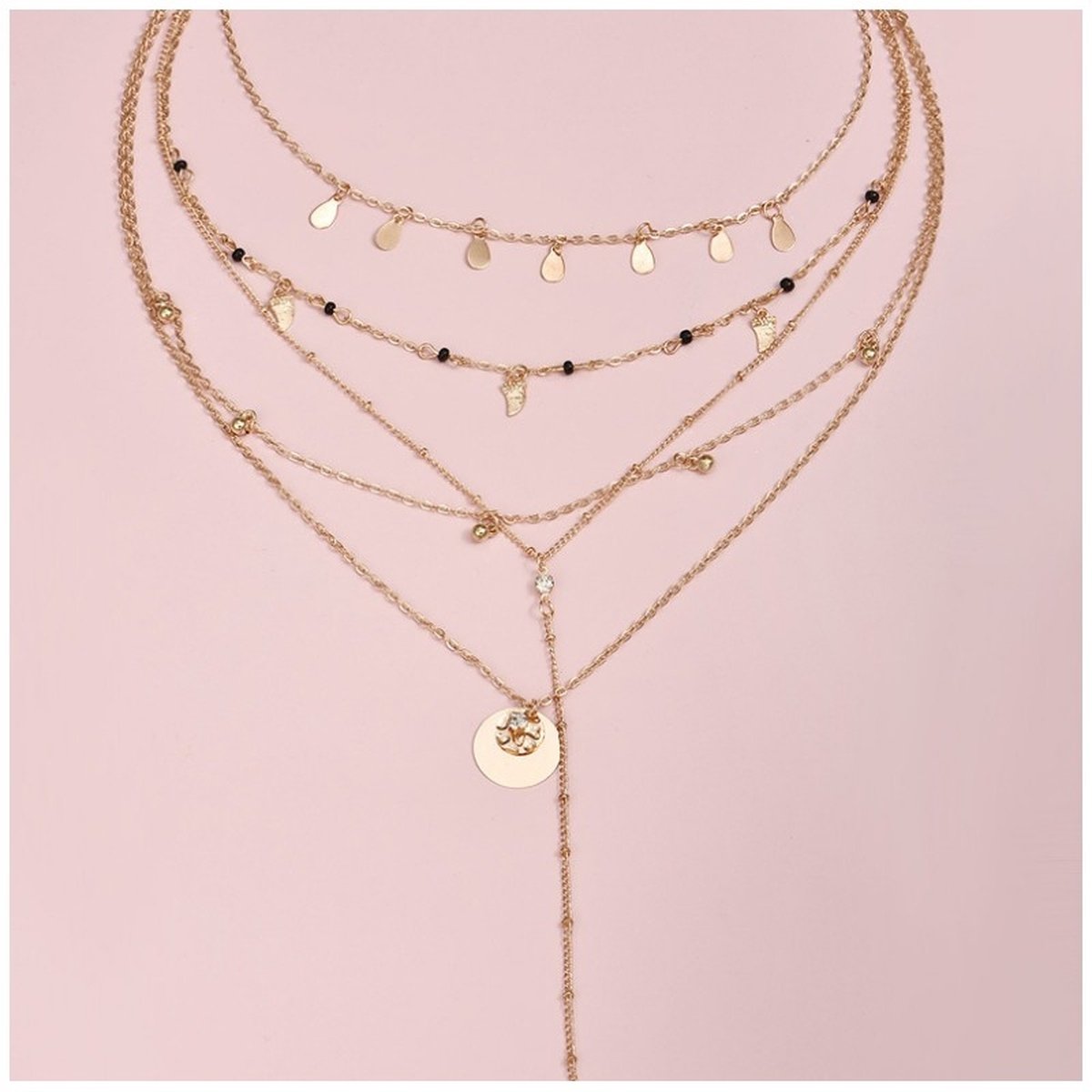 Multi Ketting voor dames - 5-Delig - Gouden Ketting met bolletjes ...