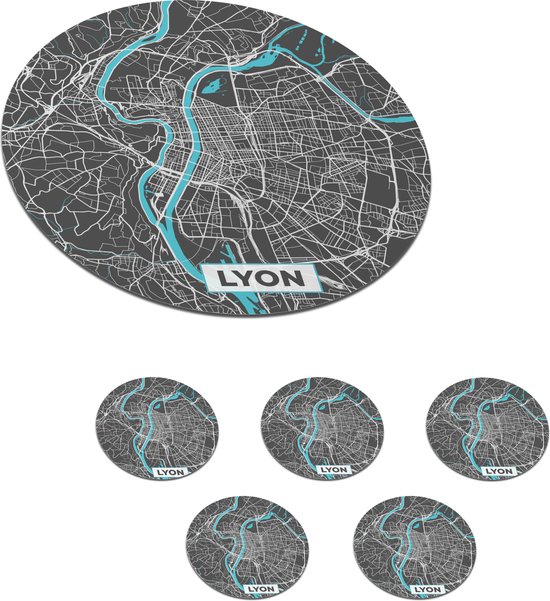 Onderzetters voor glazen - Rond - Lyon - Kaart - Stadskaart - Plattegrond - Frankrijk... | bol