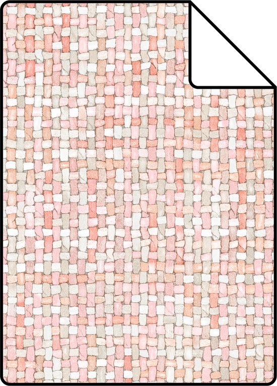 Proefstaal ESTAhome behang geweven linnenstructuur perzik oranje roze ...