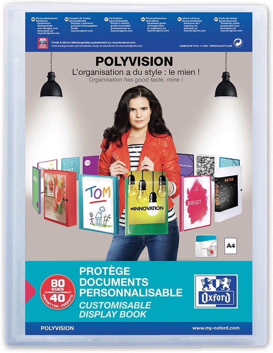 OXFORD Polyvision personaliseerbare presentatiealbum, formaat A4, uit PP, 40 tassen,... | bol