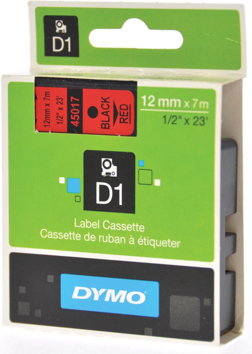 Dymo D1 - Tape Casette - 12 mm x 7 m - Zwart/Rood | bol.com