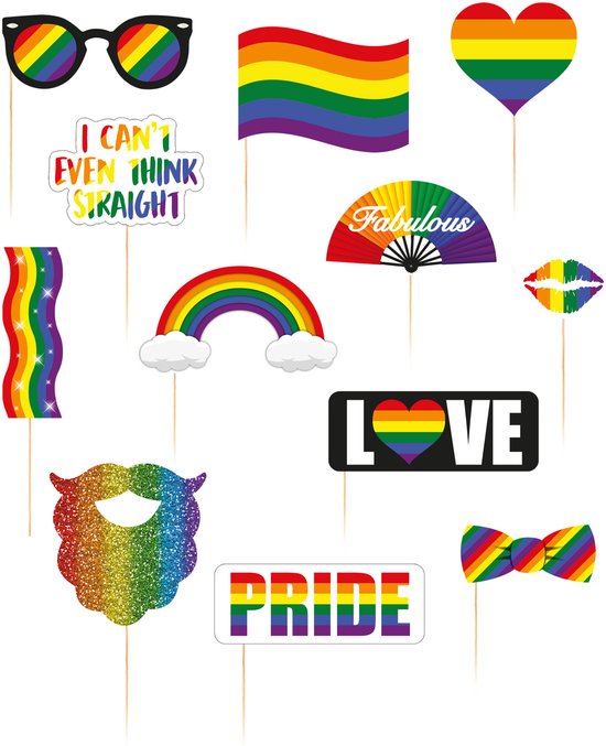Foto prop set - gay pride - 12-delig - regenboog/rainbow vlag - LHBTI ...