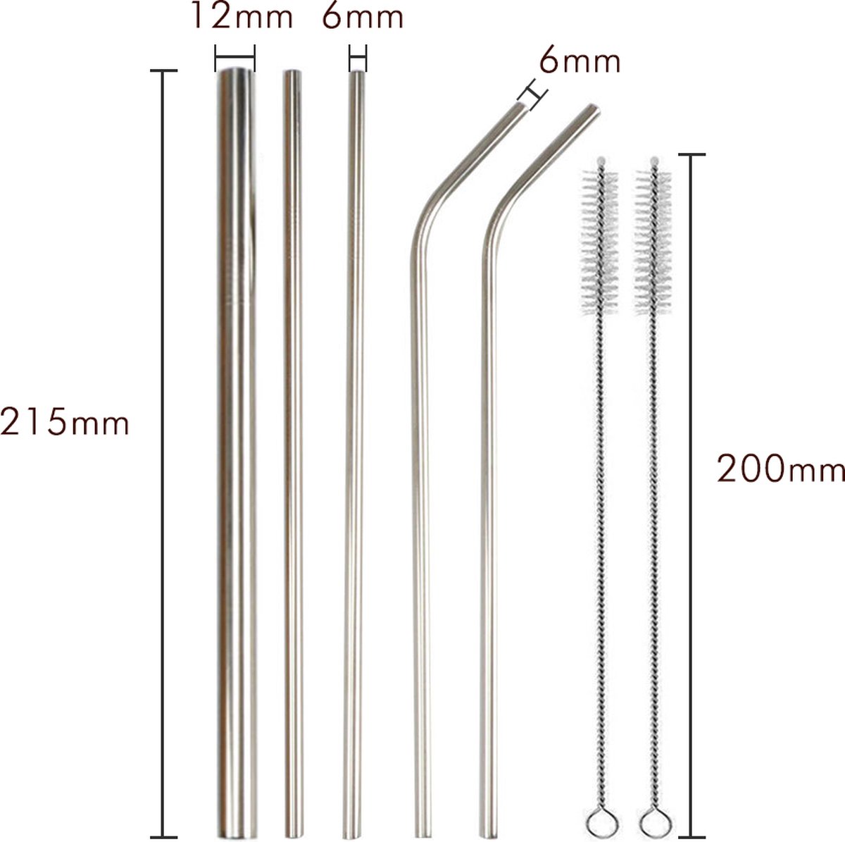 Herbruikbare rietjes - Stalen rietjes - set van 5 rietjes - RVS rietjes ...