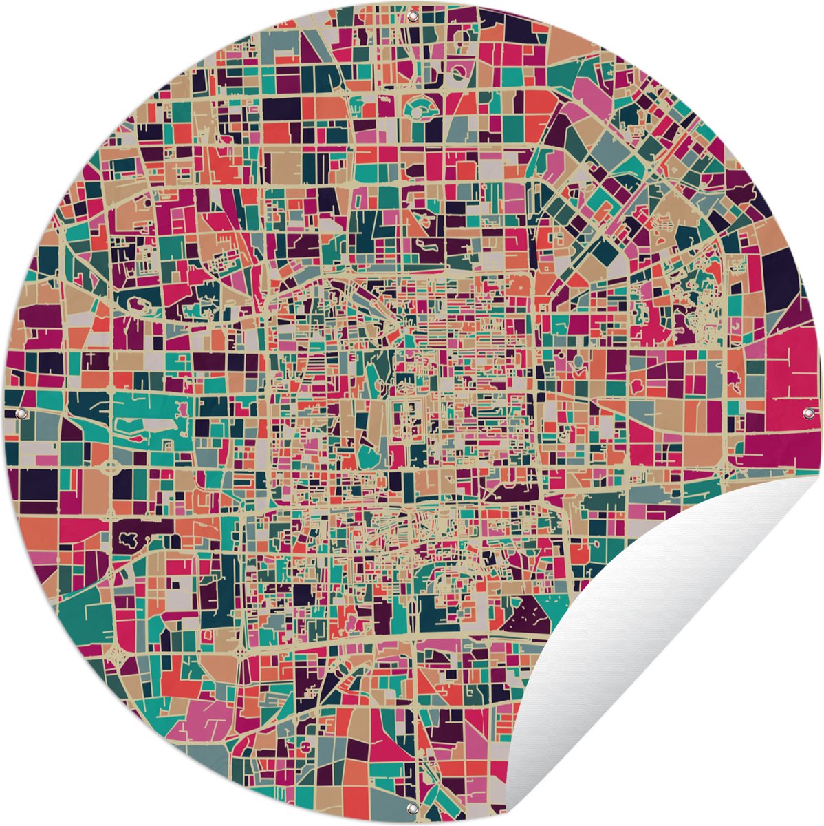 Garden Circle City Map - Art - Couleurs - 60x60 cm - Affiche Ronde de ...