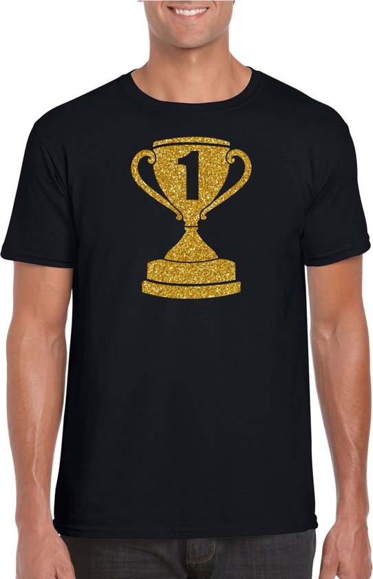 Gouden kampioens beker / nummer 1 t-shirt / kleding - zwart - voor ...