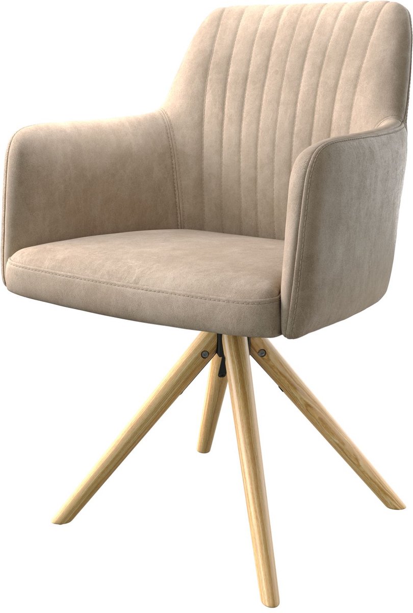 Draaistoel Greg-Flex met armleuning houten frame conisch beige vintage ...