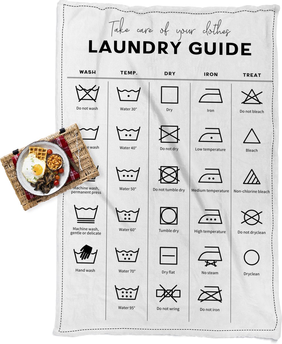 Picknickkleed - Buitenkleed - Wasvoorschriften - Wasmachine - Symbolen ...