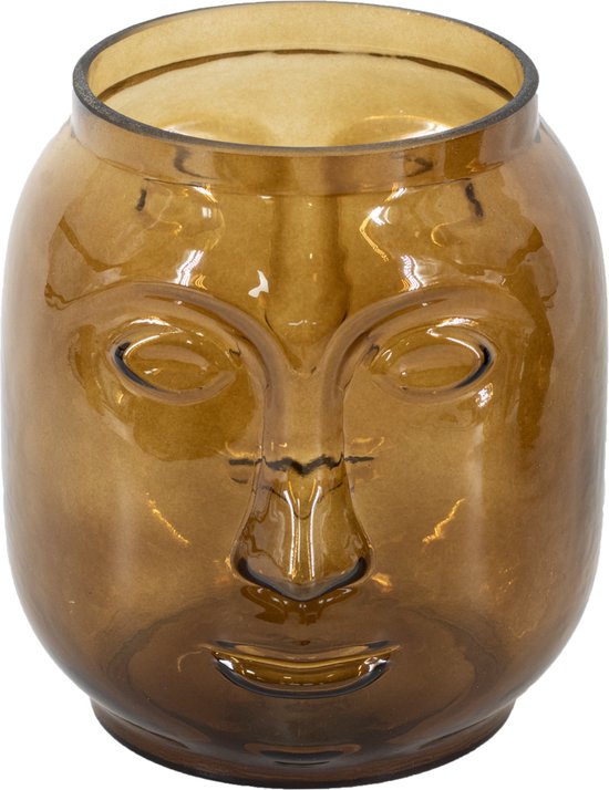 Glazen vaas gezicht bruin | bol