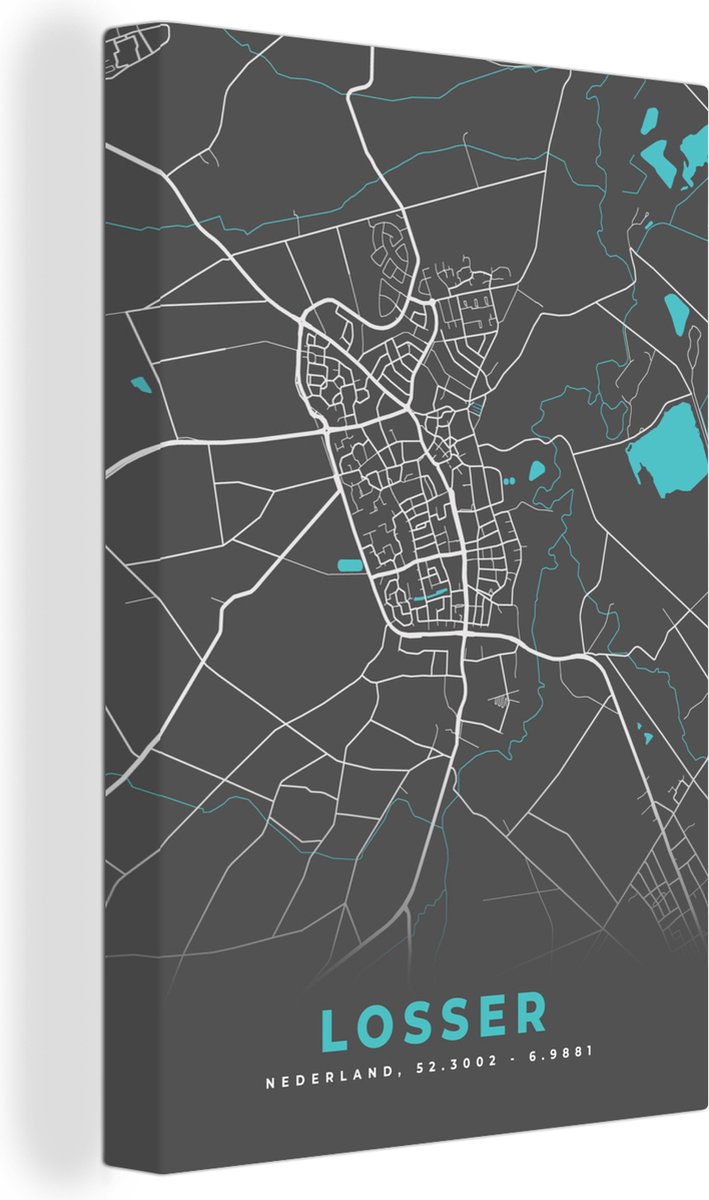 Canvas Schilderij Losser - Plattegrond - Kaart - Stadskaart - 60x90 cm ...