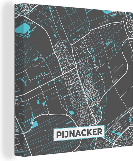 Canvas Schilderij Pijnacker - Plattegrond - Kaart - Stadskaart - 90x90 ...