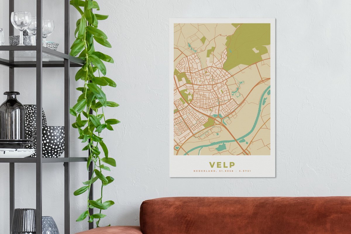 Canvas Schilderij Velp - Kaart - Plattegrond - Stadskaart - 60x90 cm ...