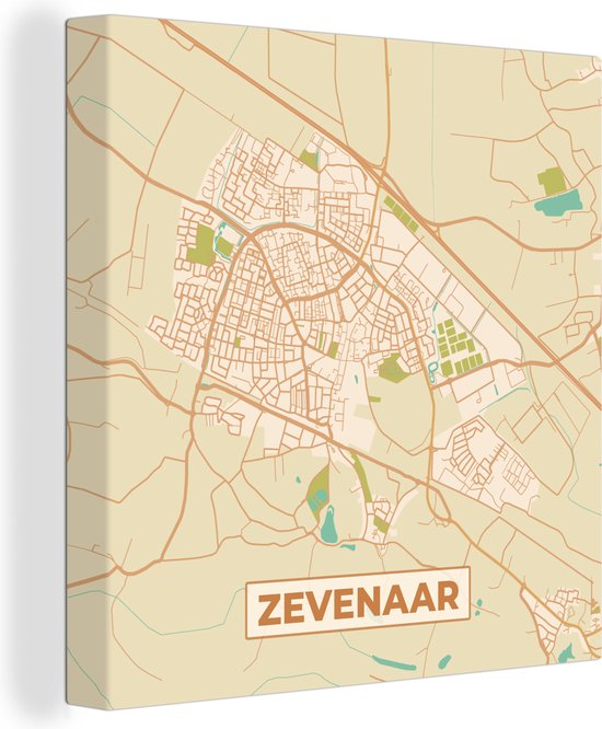 Canvas Schilderij Zevenaar - Kaart - Plattegrond - Stadskaart - 90x90 ...