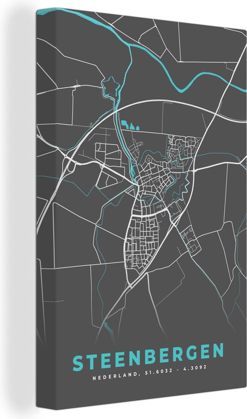 Canvas Schilderij Steenbergen - Plattegrond - Kaart - Stadskaart ...