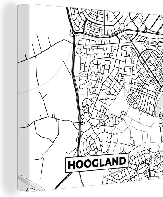 Canvas Schilderij Kaart - Hoogland - Plattegrond - Stadskaart - 50x50 ...